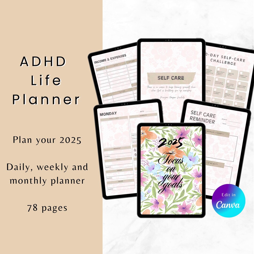 Editable ADHD Life Planner 2025 Digital - ADHD Journal Planner 2025 ...