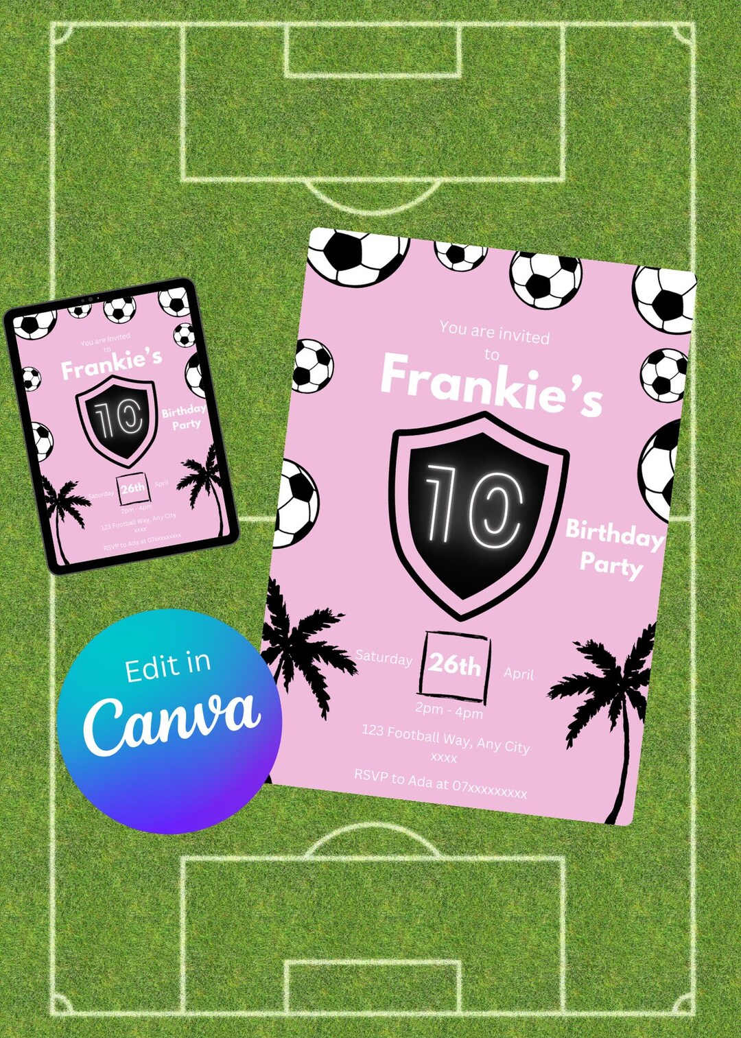 Editable Messi Football Birthday Party Invitation - Girls or Boys Pink ...