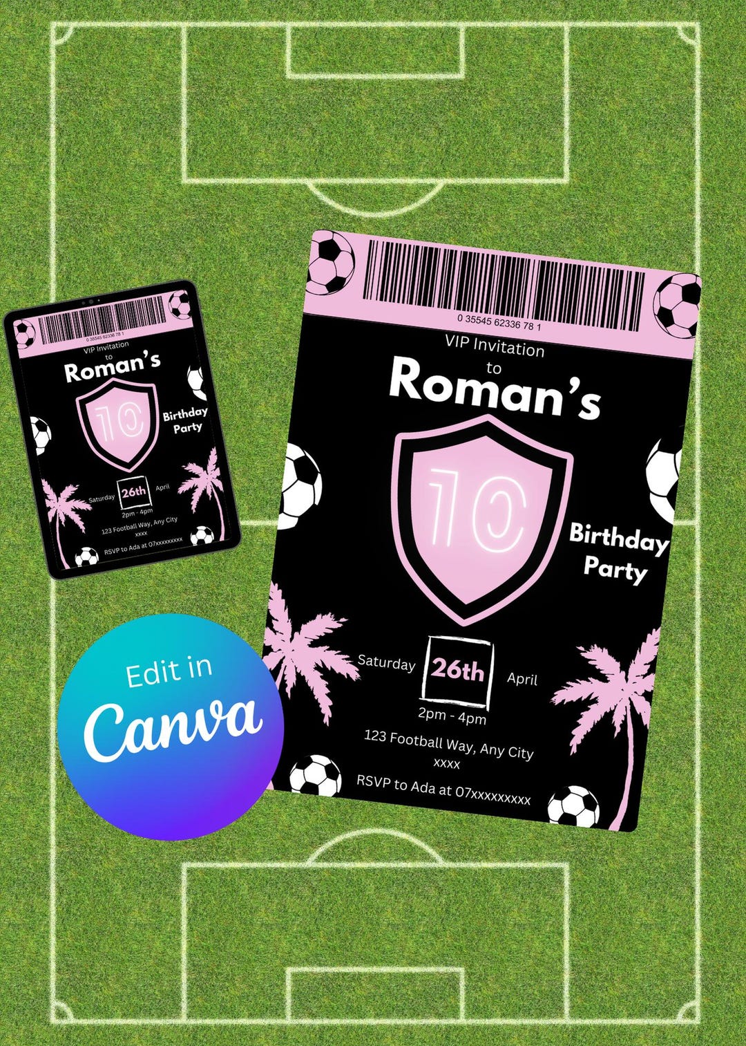 Editable Messi Football Birthday Party Invitation - Boys or Girls Pink ...