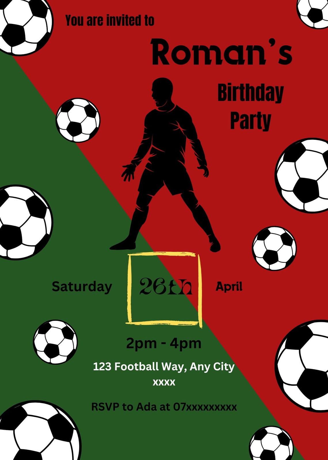 Editable Ronaldo Football Birthday Party Invitation - Boys Girls ...