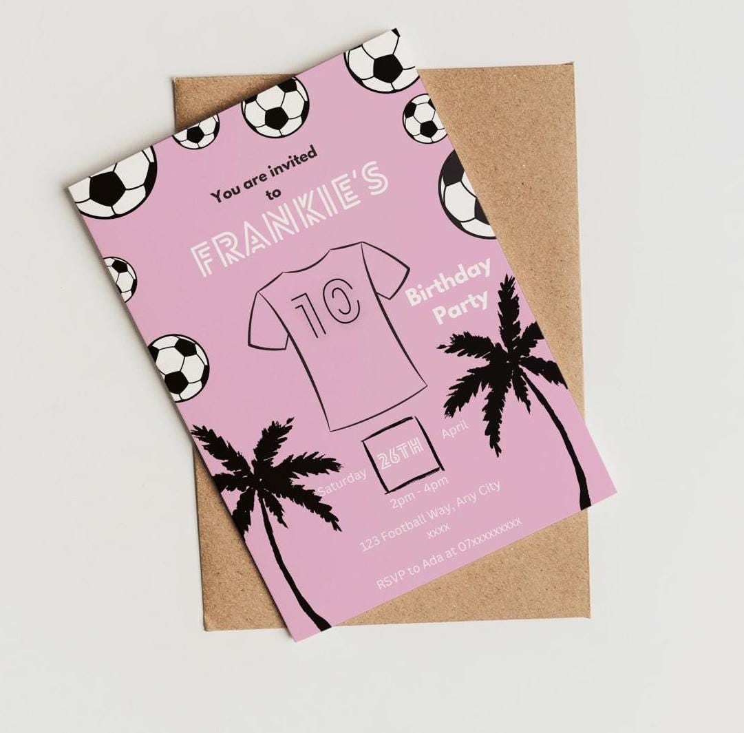 Editable Messi Football Birthday Party Invitation - Girls or Boys Pink ...