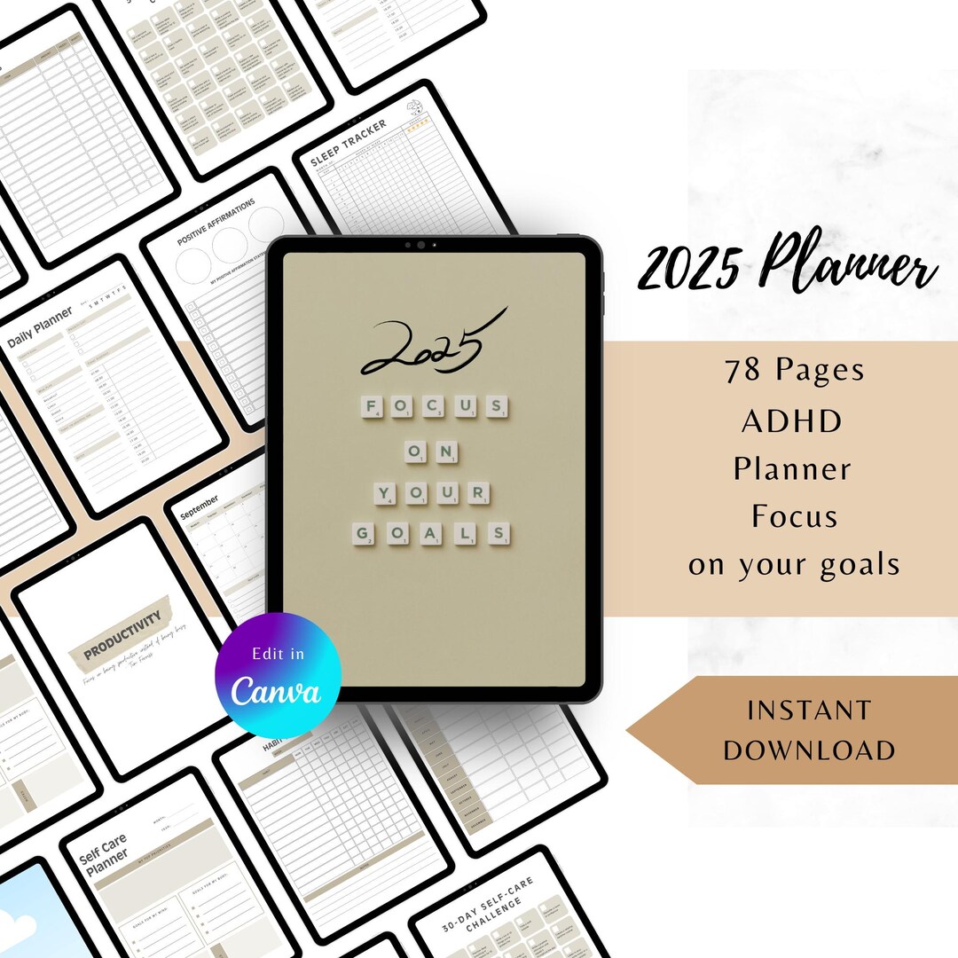 Editable ADHD Life Planner 2025 - ADHD Journal 2025 Planner - Digital ...