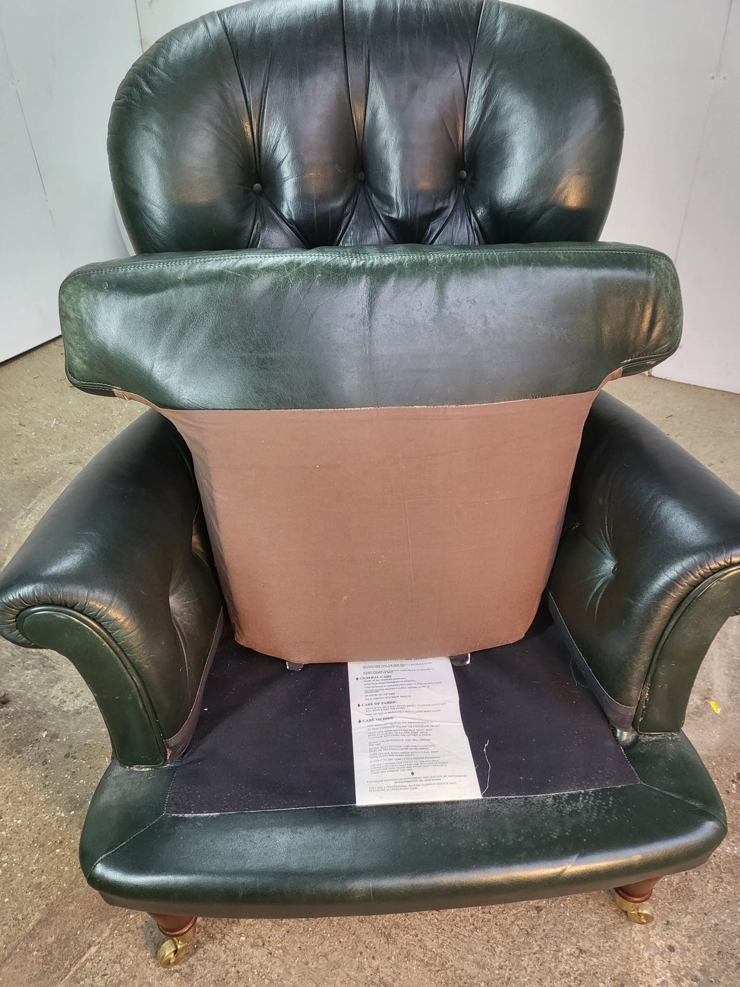 Antique Repro Green Leather Button Back Parlour Armchair Feather ...