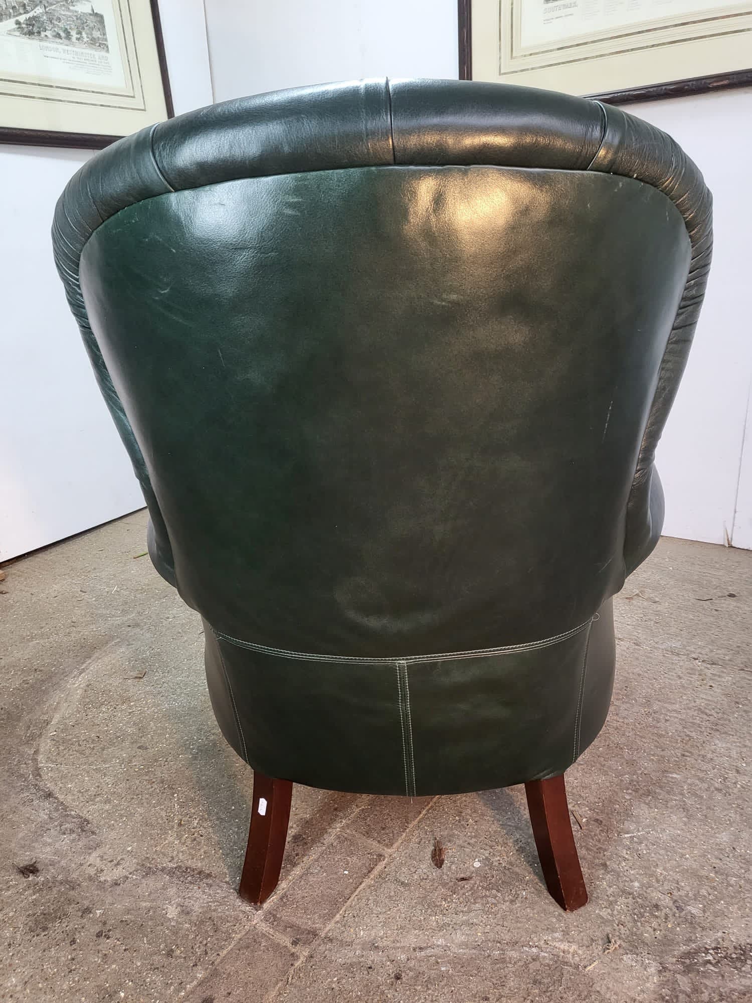 Antique Repro Green Leather Button Back Parlour Armchair Feather ...