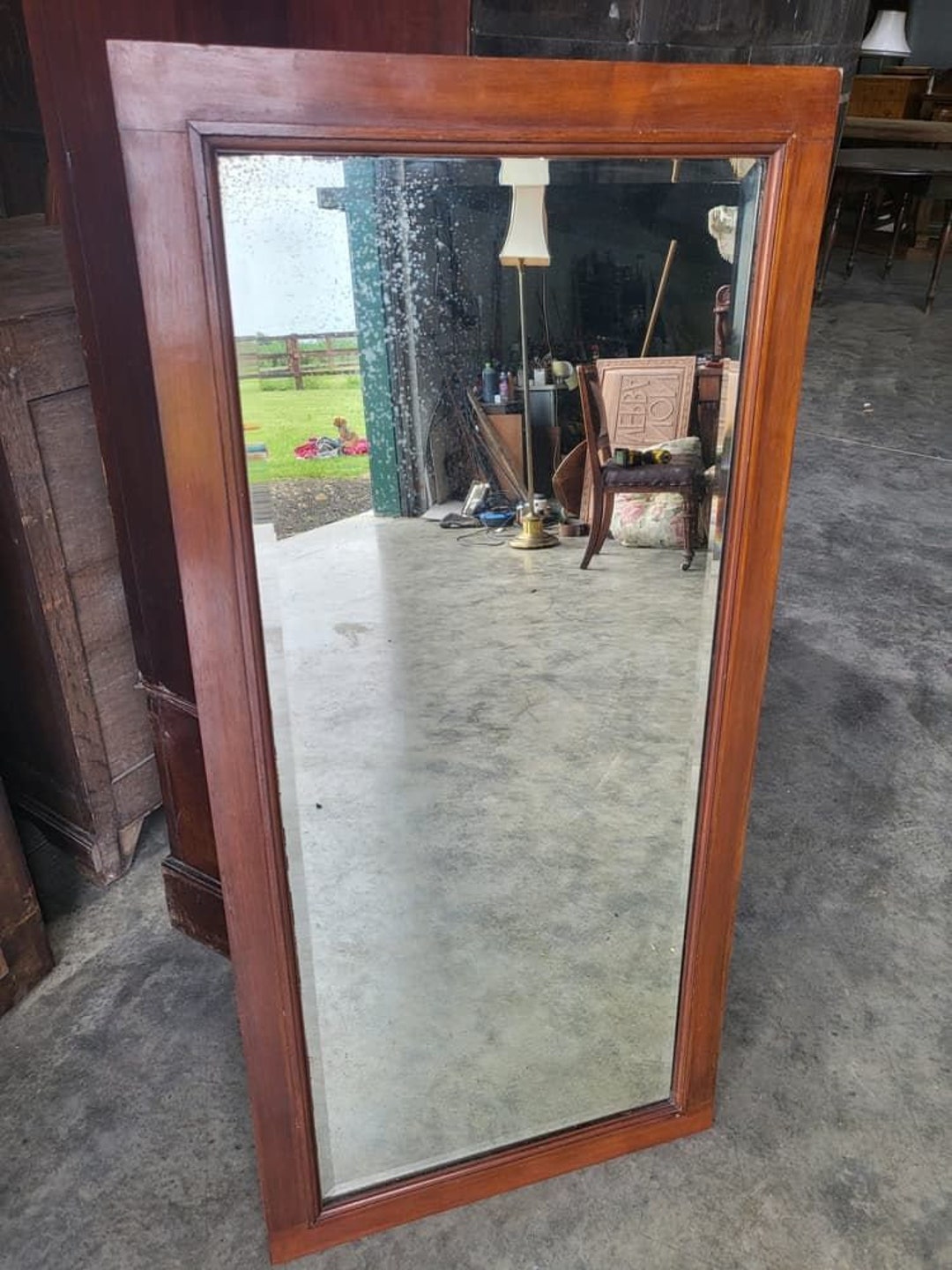 Antique Edwardian Bevelled Wood Frame Large Wall Standing Mirror - Etsy