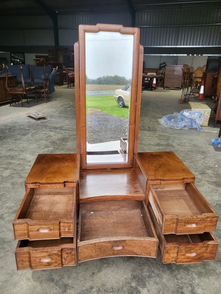 Antique Repro Walnut Low Dressing Table Full Length Mirror - Etsy