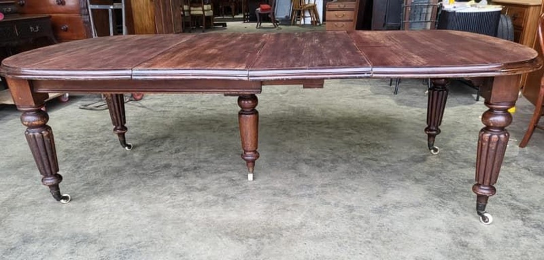 Antique Victorian Mahogany 5 Leg Extending 2 X Leaf Dining Table Fluted ...