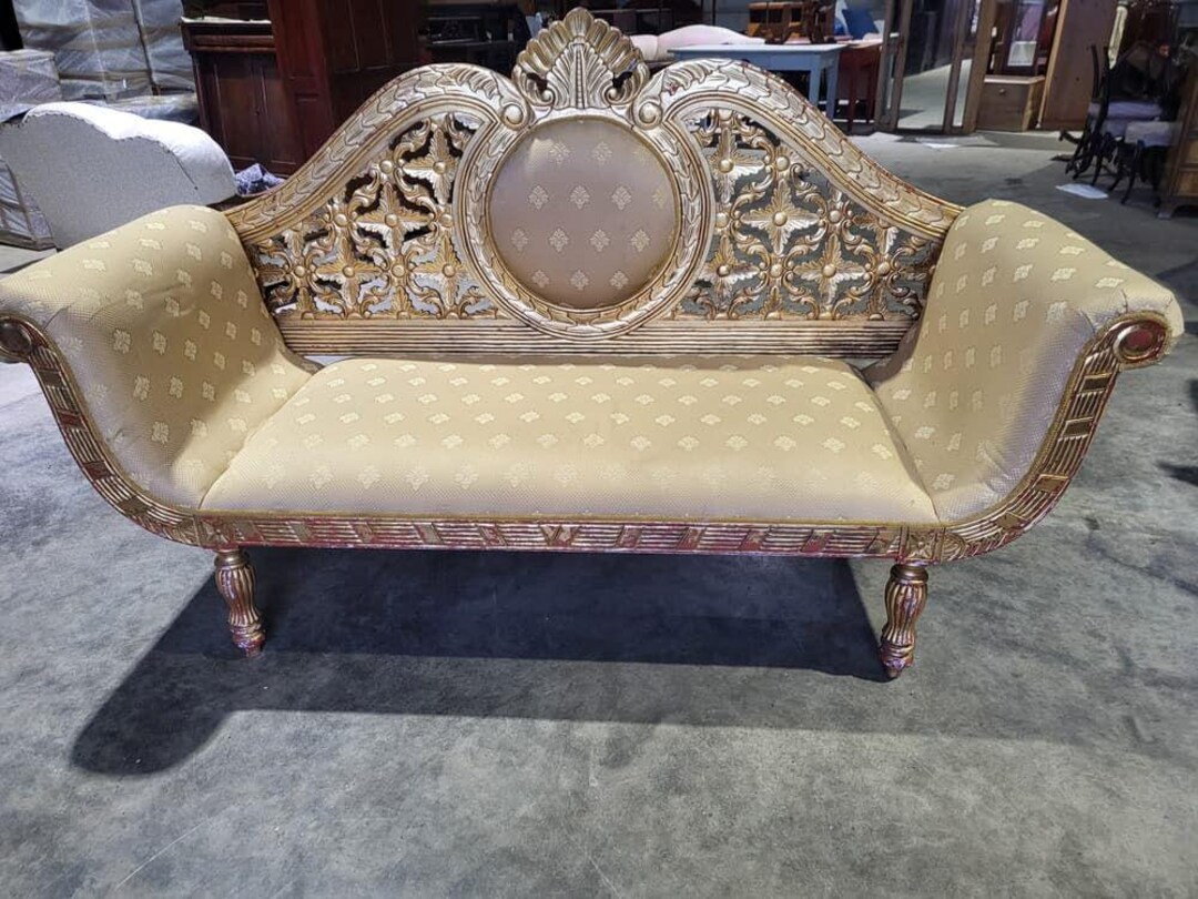Ornate Carved Kitsch Gold Empire Style Sofa 2 Arm Chairs Turned Legs - Etsy