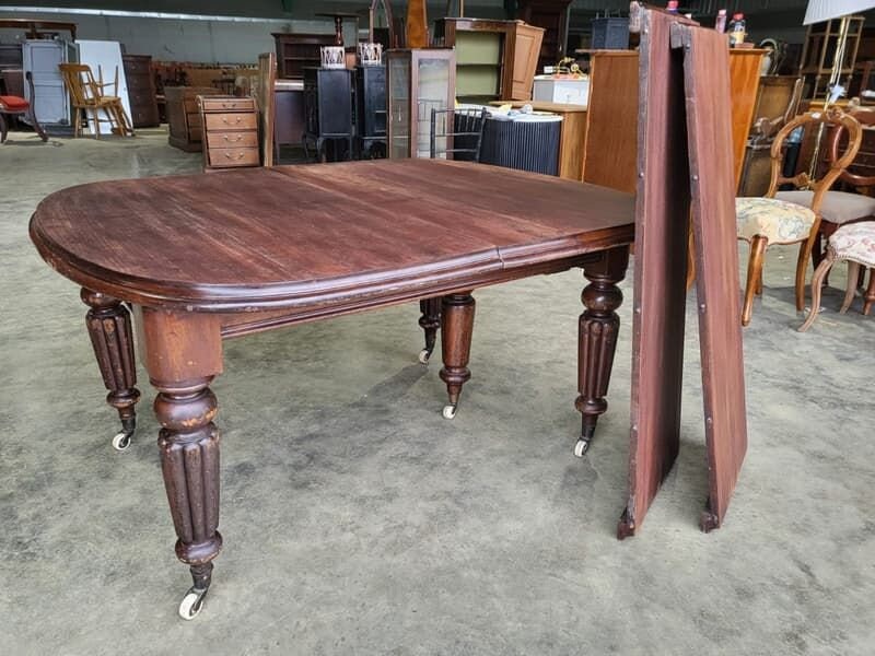 Antique Victorian Mahogany 5 Leg Extending 2 X Leaf Dining Table Fluted ...