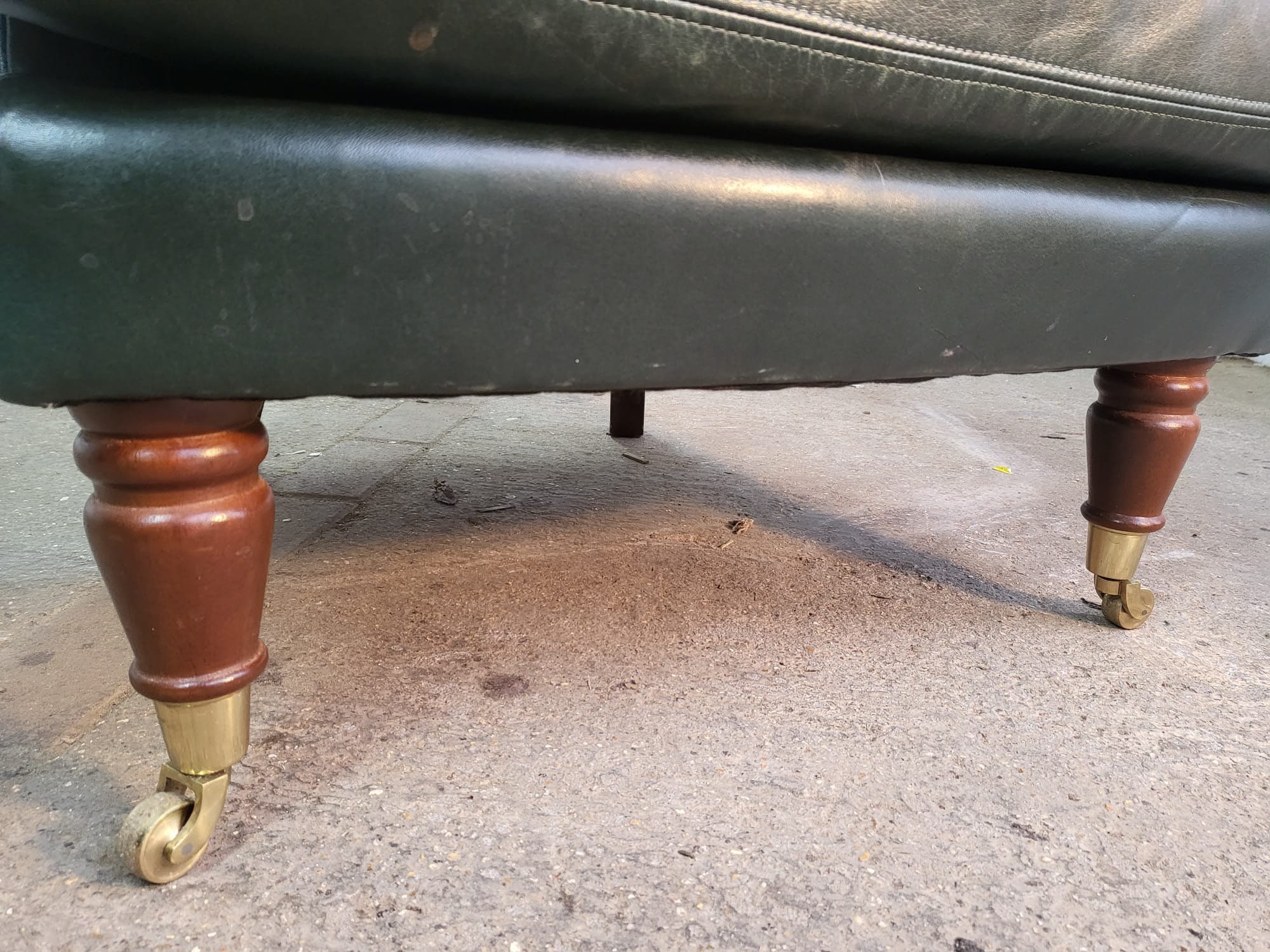 Antique Repro Green Leather Button Back Parlour Armchair Feather ...