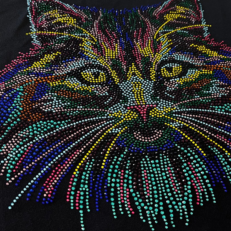 Rhinestone Cat Iron on Transfer, Bling Patch (10” X 10") Heat Transfer ...
