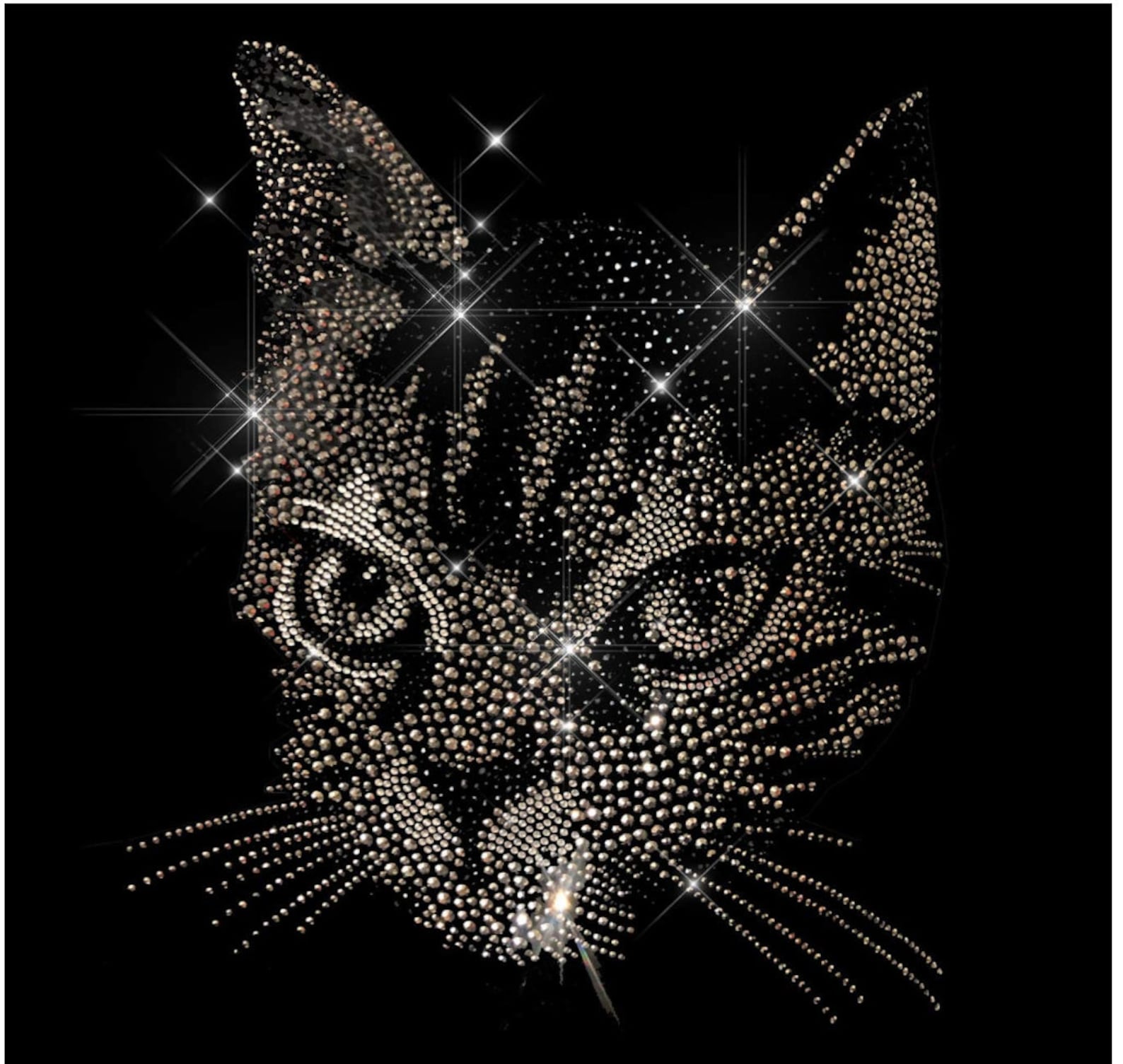 Crystal Rhinestone Cat Iron on Patch, Sparkly Kitten Applique (11x10 ...