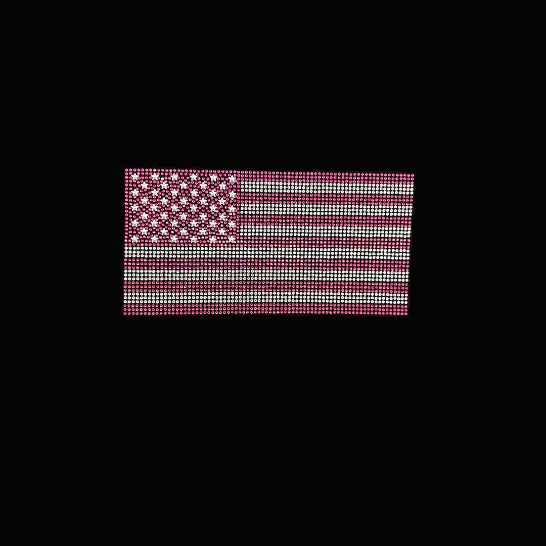 Pink USA Flag Rhinestone Iron on Patch Sparkly American Flag Heat ...