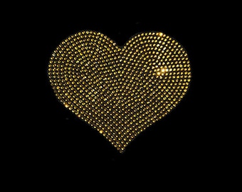 Gold Heart Iron on Transfer , Rhinestone Heart Applique , Heat Transfer ...