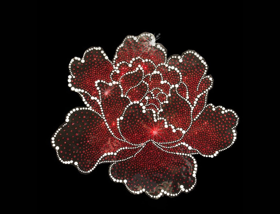 Red Rhinestone Iron on Flower Transfer for Clothes , Flower Applique ...