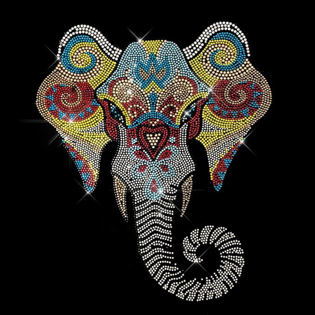 Elephant Iron on Design , Hot Fix Elephant Decal , Rhinestone Elephant ...