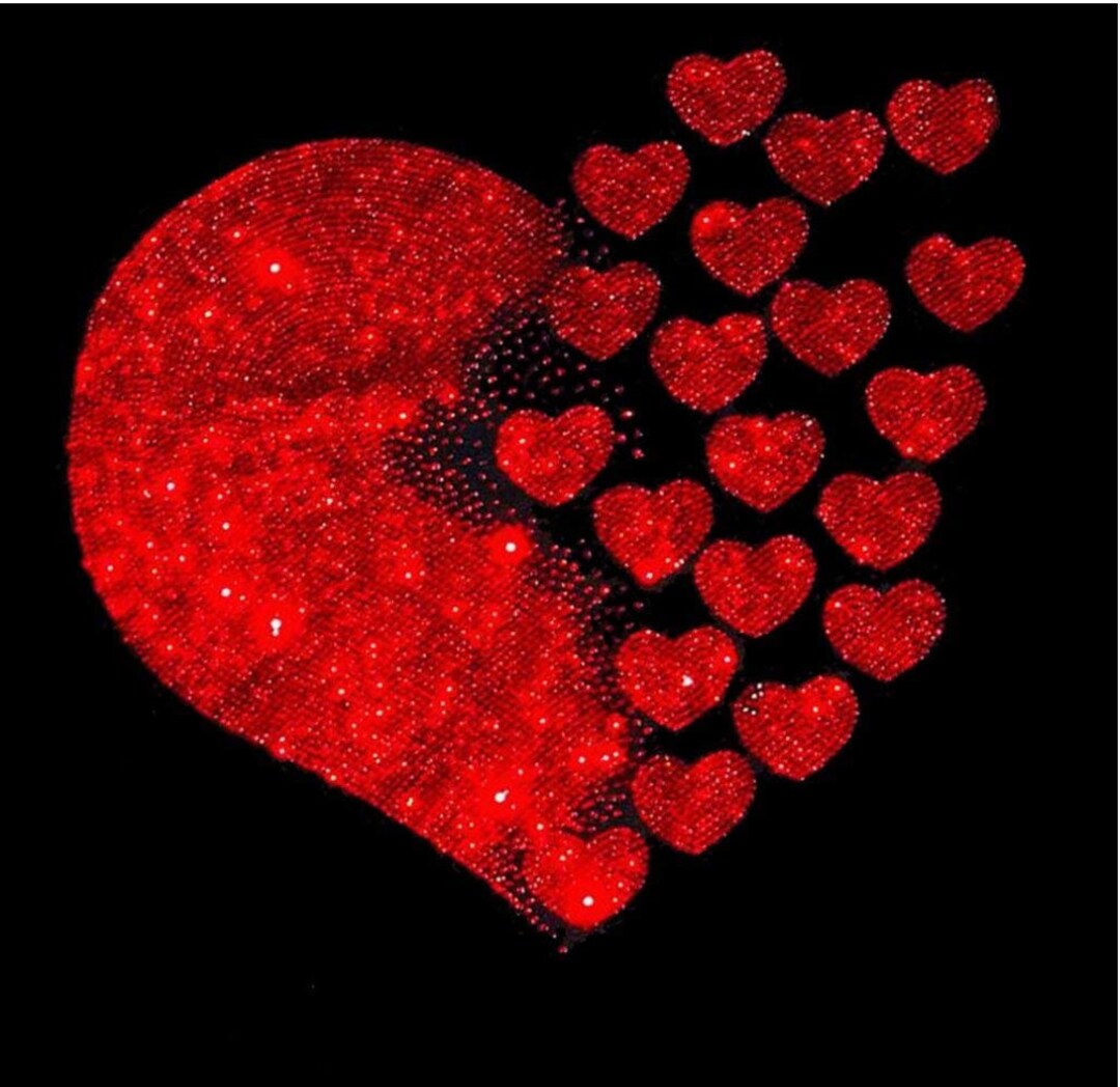 Red Heart Heat Transfer, Iron on Red Heart Patches , Rhinestone Heart ...