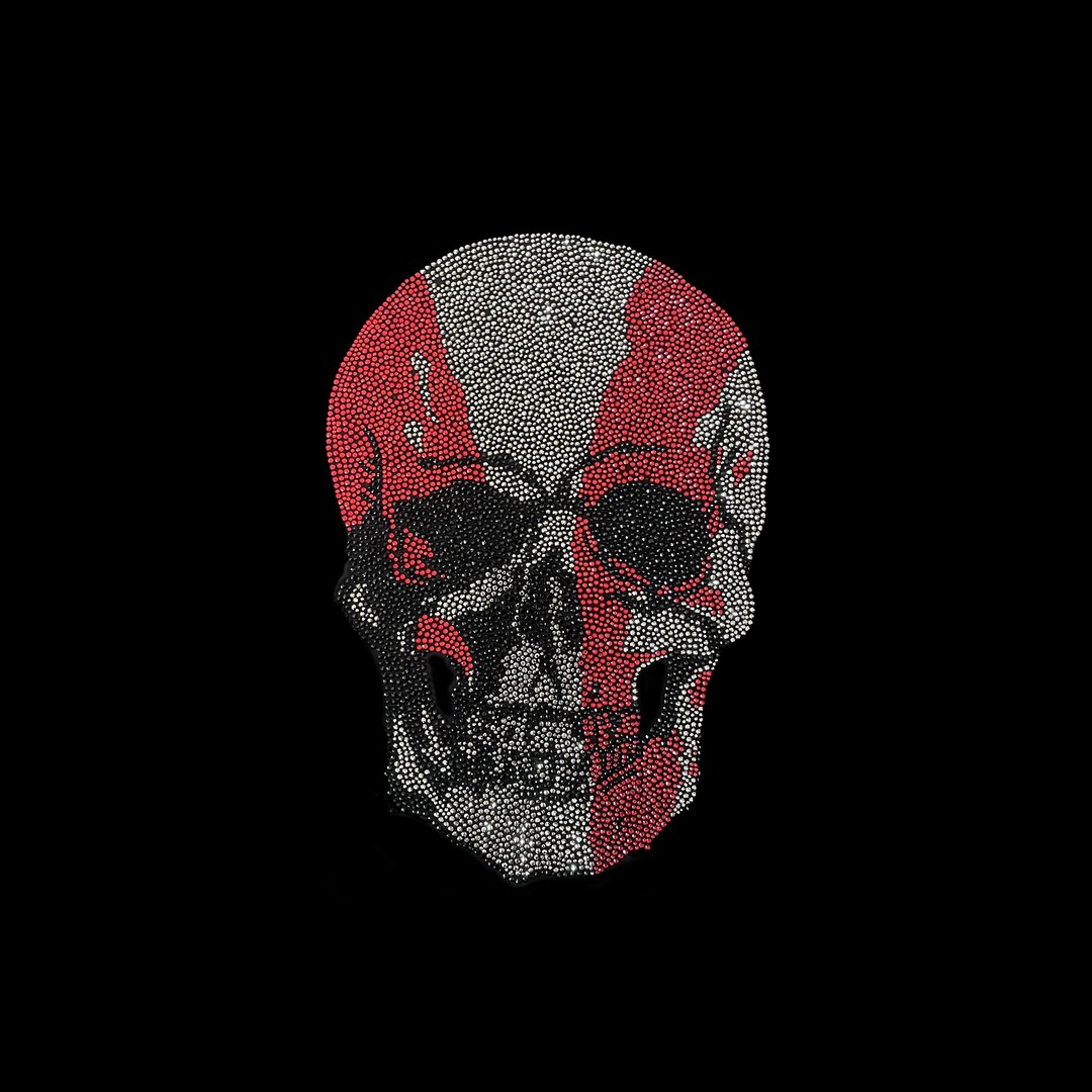 Red Skull Rhinestone Iron on Patch: Bling Heat Transfer (13.5” X 9.5 ...