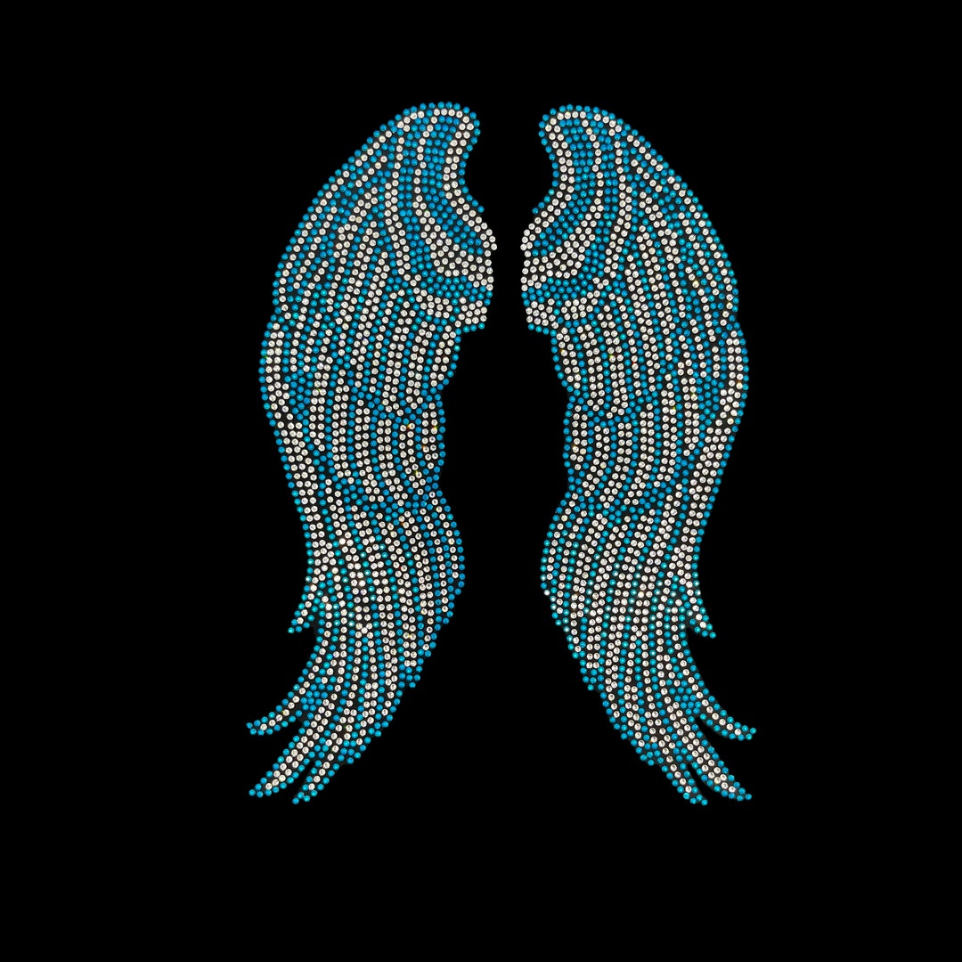 Blue Angel Wing Applique , Heat Transfer Angel Wing Patch ,rhinestone ...