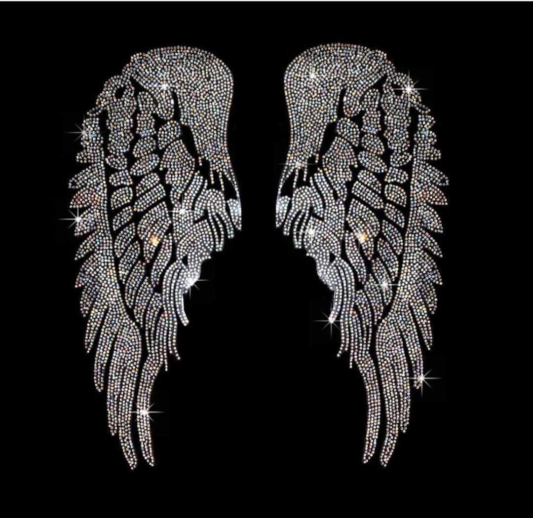 Rhinestone Angel Wing Patch, Iron on Applique (12x10 Inches) Hot Fix ...