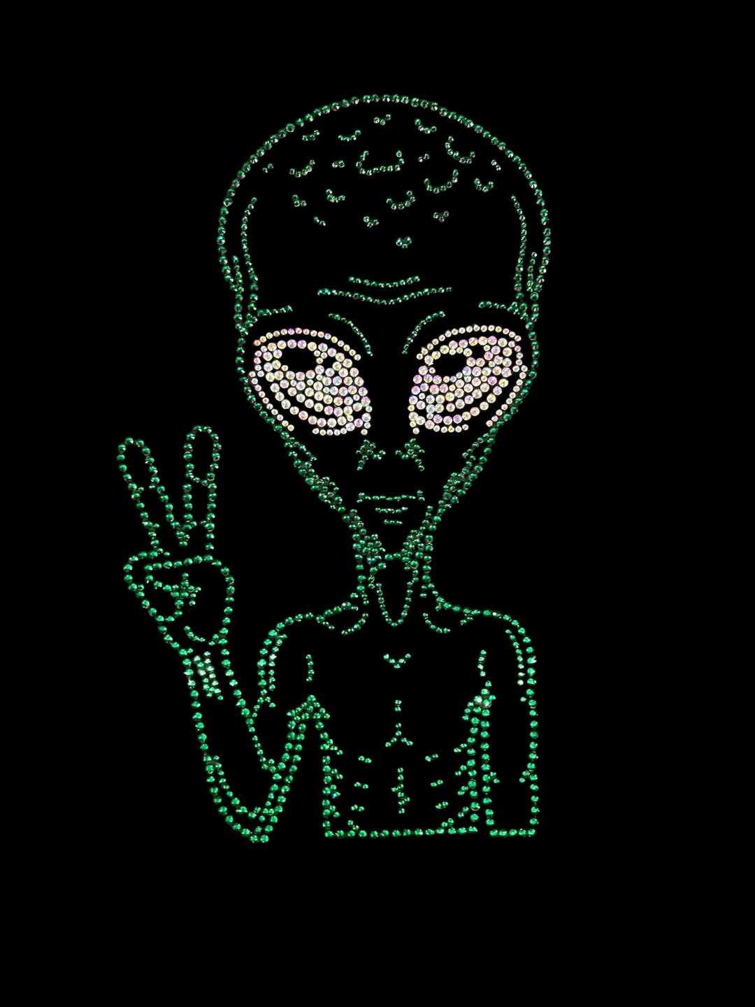 Green Alien Rhinestone Ufo Hot Fix Custom Designs , Rhinestone Clothing ...