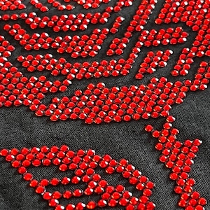 Red Rose Rhinestone Design , Iron on Red Rose Patch , Heat Transfer Red ...