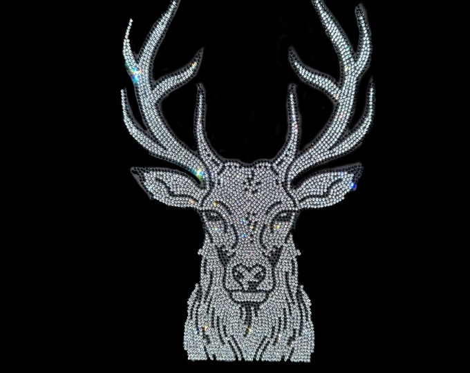 Deer Rhinestone Iron on Hot Fix Crystal Heat Transfer Applique (10.5” X ...