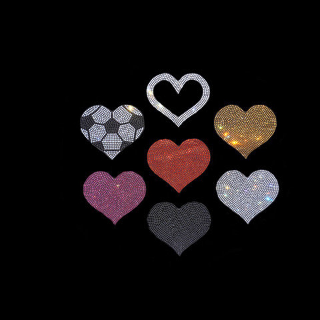 Multi Hearts Iron on Rhinestone Transfer , Bling Heart Clothing ...