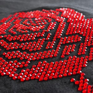 Red Rose Rhinestone Design , Iron on Red Rose Patch , Heat Transfer Red ...