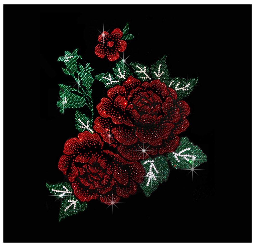 Red Flower Iron on Rhinestone Patch Design for Dresses , Heat Transfer ...