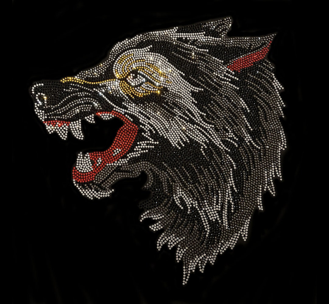 Wolf Iron on Hot Fix Wolf Bling Bling Applique , Heat Transfer Wolf ...