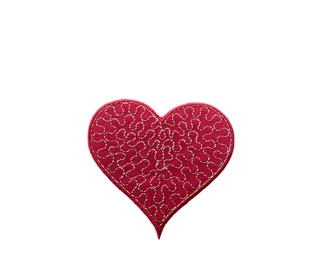 Red Heart Sew-on Patch: Gold Stitch Applique - Etsy