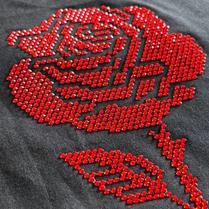 Red Rose Rhinestone Design , Iron on Red Rose Patch , Heat Transfer Red ...