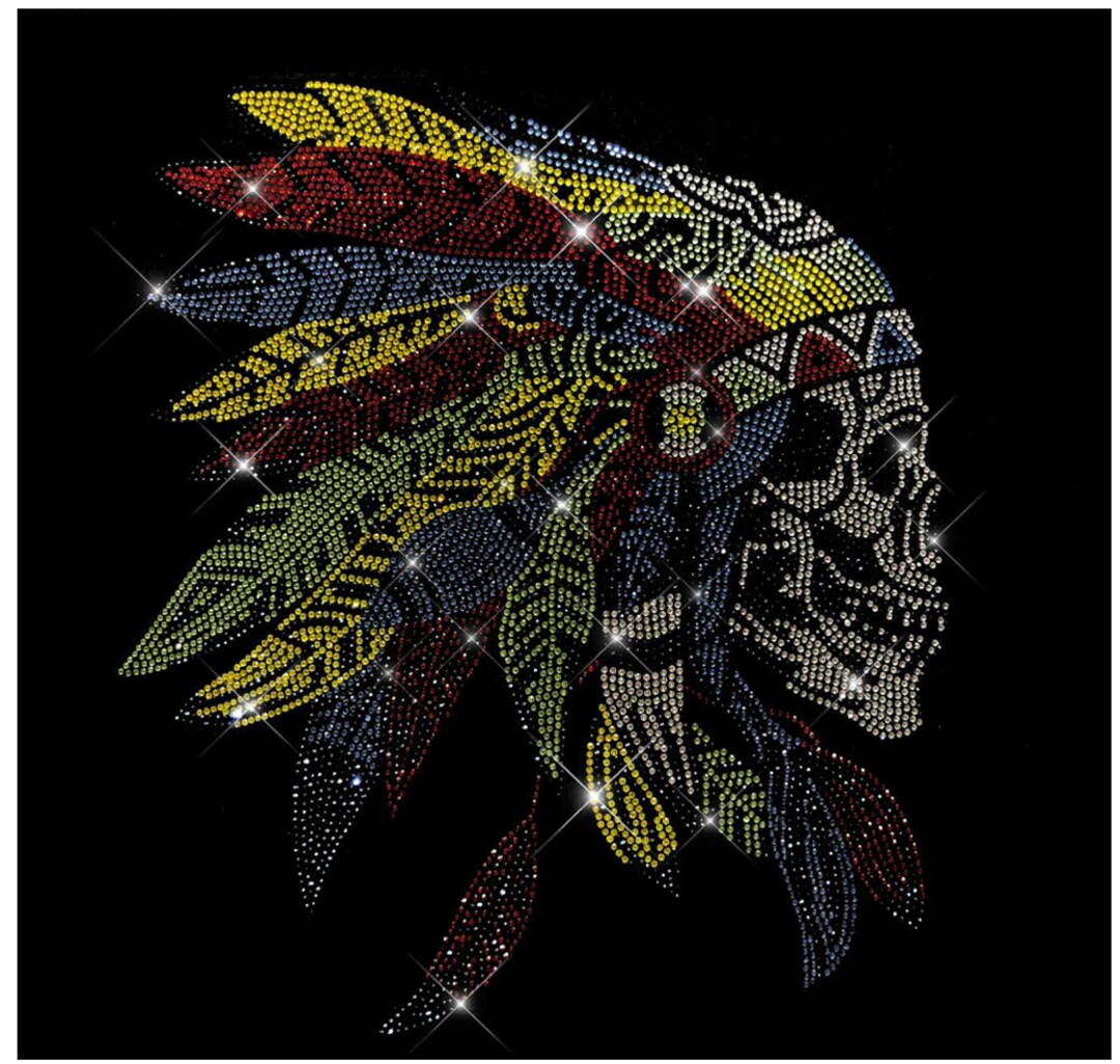 Native American Skull, Rhinestone Skull Design , Hot Fix Rhinestone ...