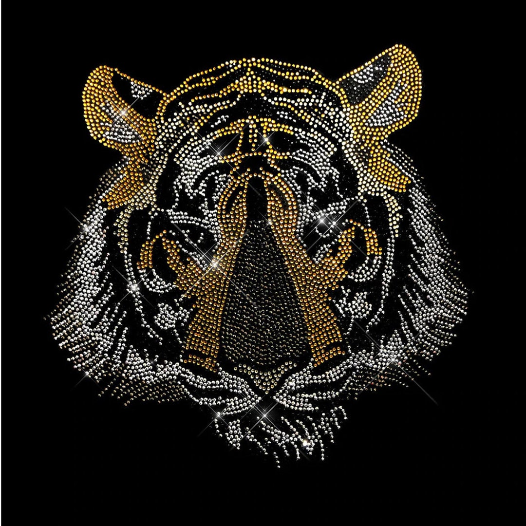 Tiger Head Heat Transfer Iron on Patch , Rhinestone Tiger Applique ...