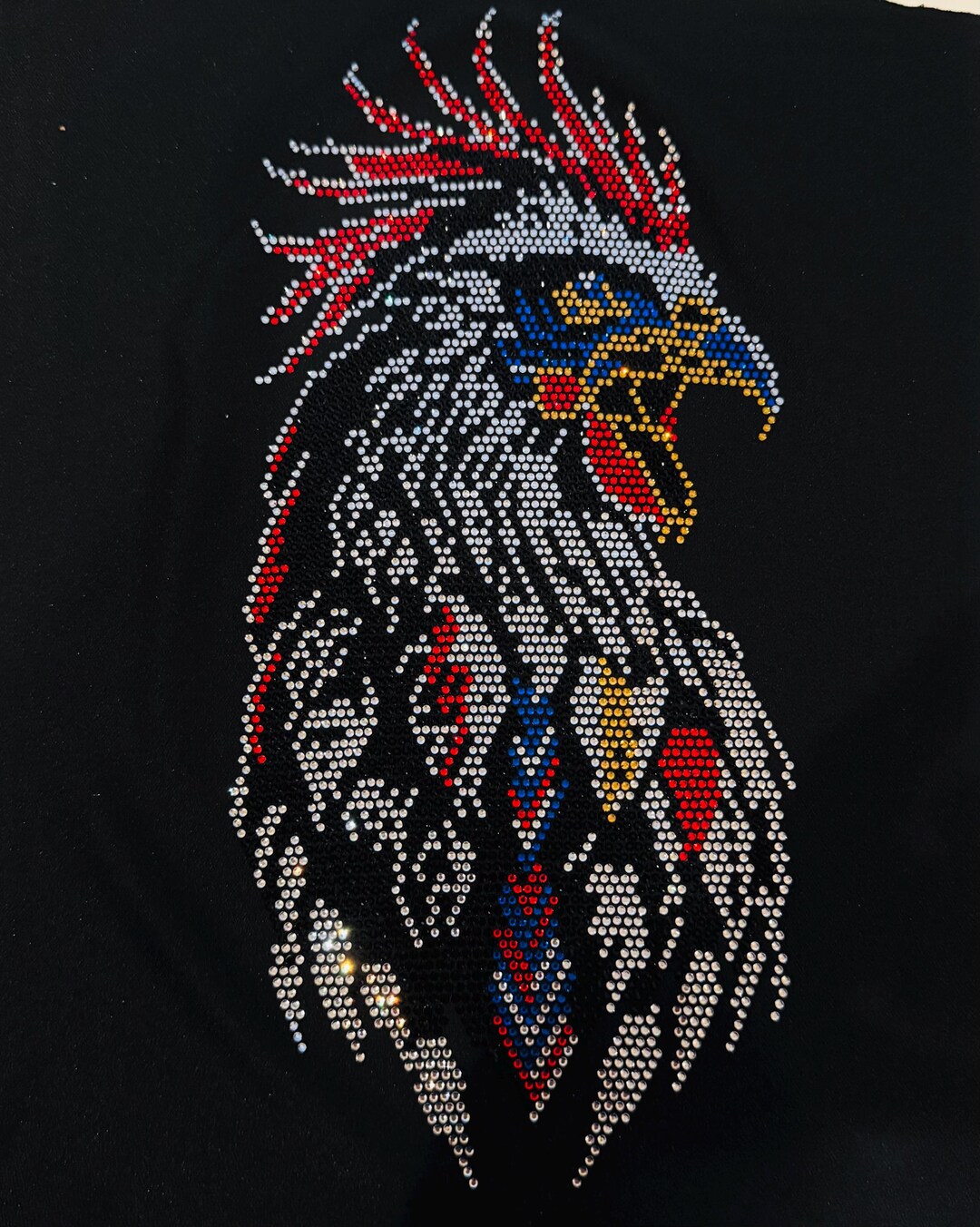 Rhinestone Rooster Iron on Patch: Bling Crystal Heat Transfer Applique ...