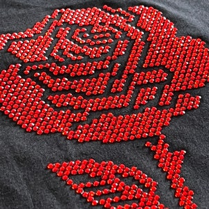 Red Rose Rhinestone Design , Iron on Red Rose Patch , Heat Transfer Red ...