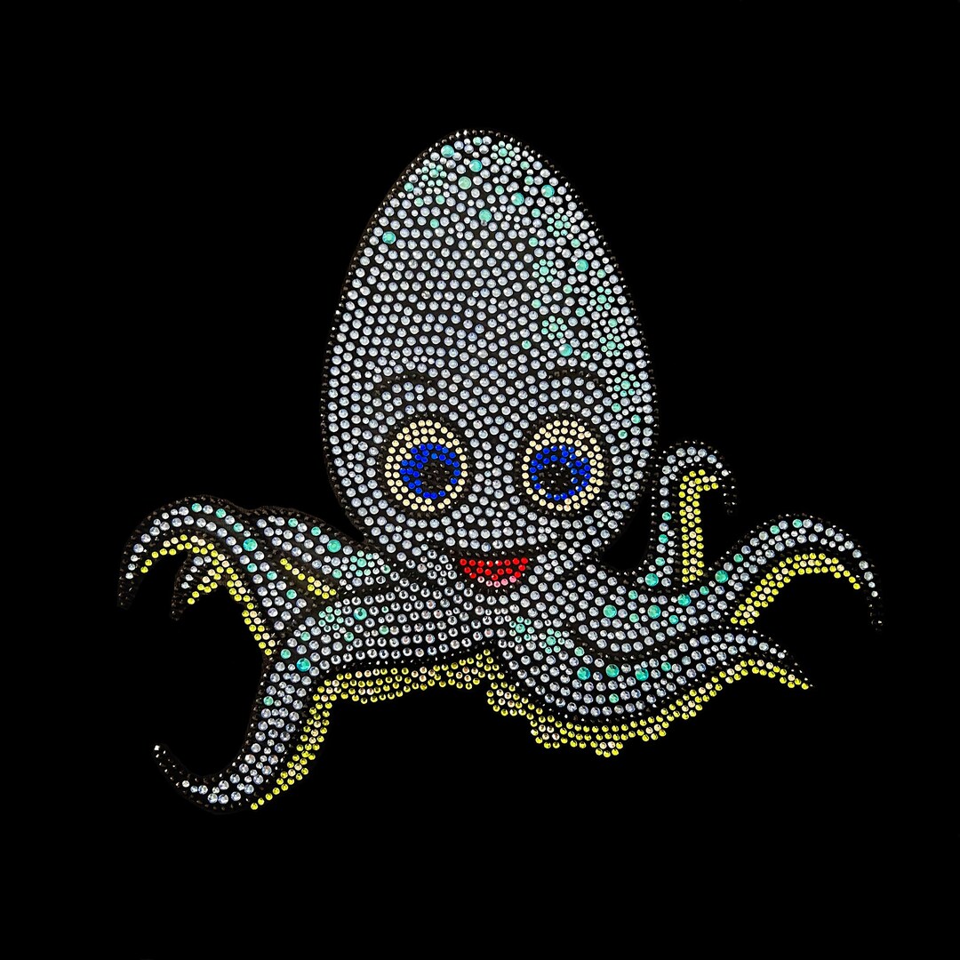 Octopus Iron on Transfer, Rhinestone Iron on , Bling Bling Octopus ...