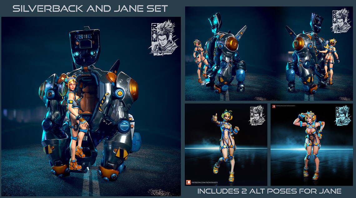 Silverback and Jane Cyberpunk Pin up Mech Pilot by Ronin Arts - Etsy
