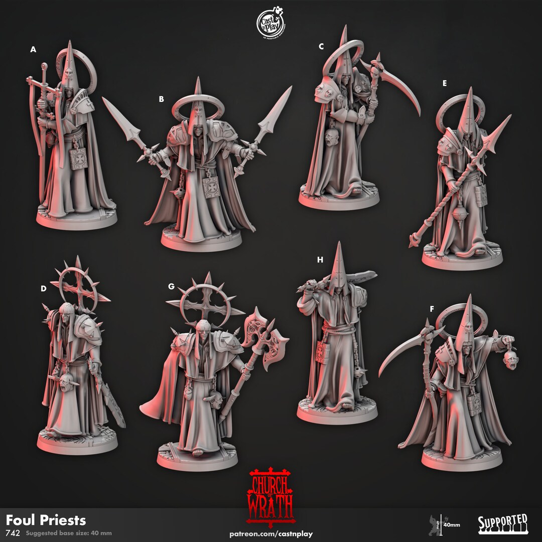Foul Priests From "church of Wrath" by Cast N Play Miniatures - Etsy