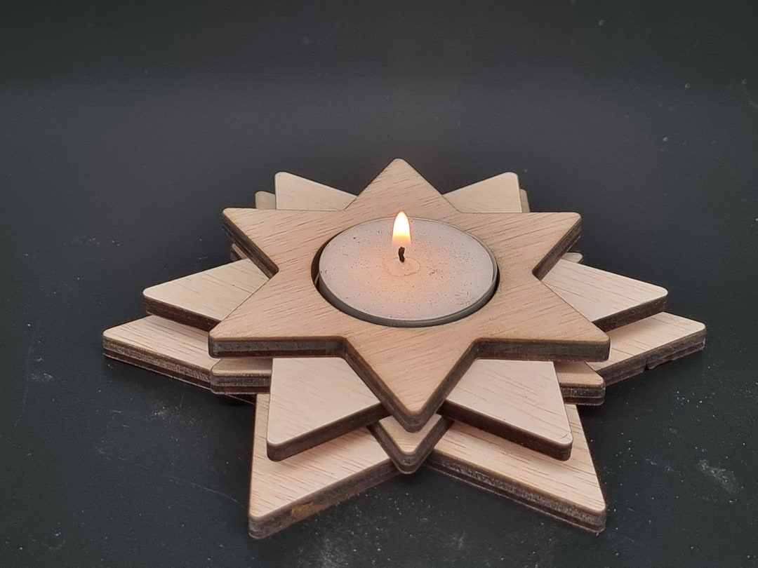 Christmas Stars Tealight Holder, *.DXF & *.SVG Lasercut File. Candle ...