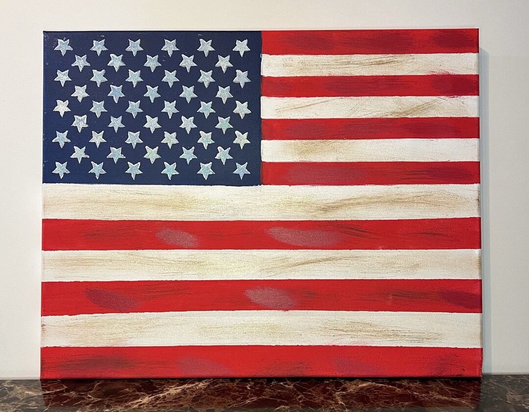 Rustic American Flag Canvas Painting 20 X 16 X 1/2 - Etsy