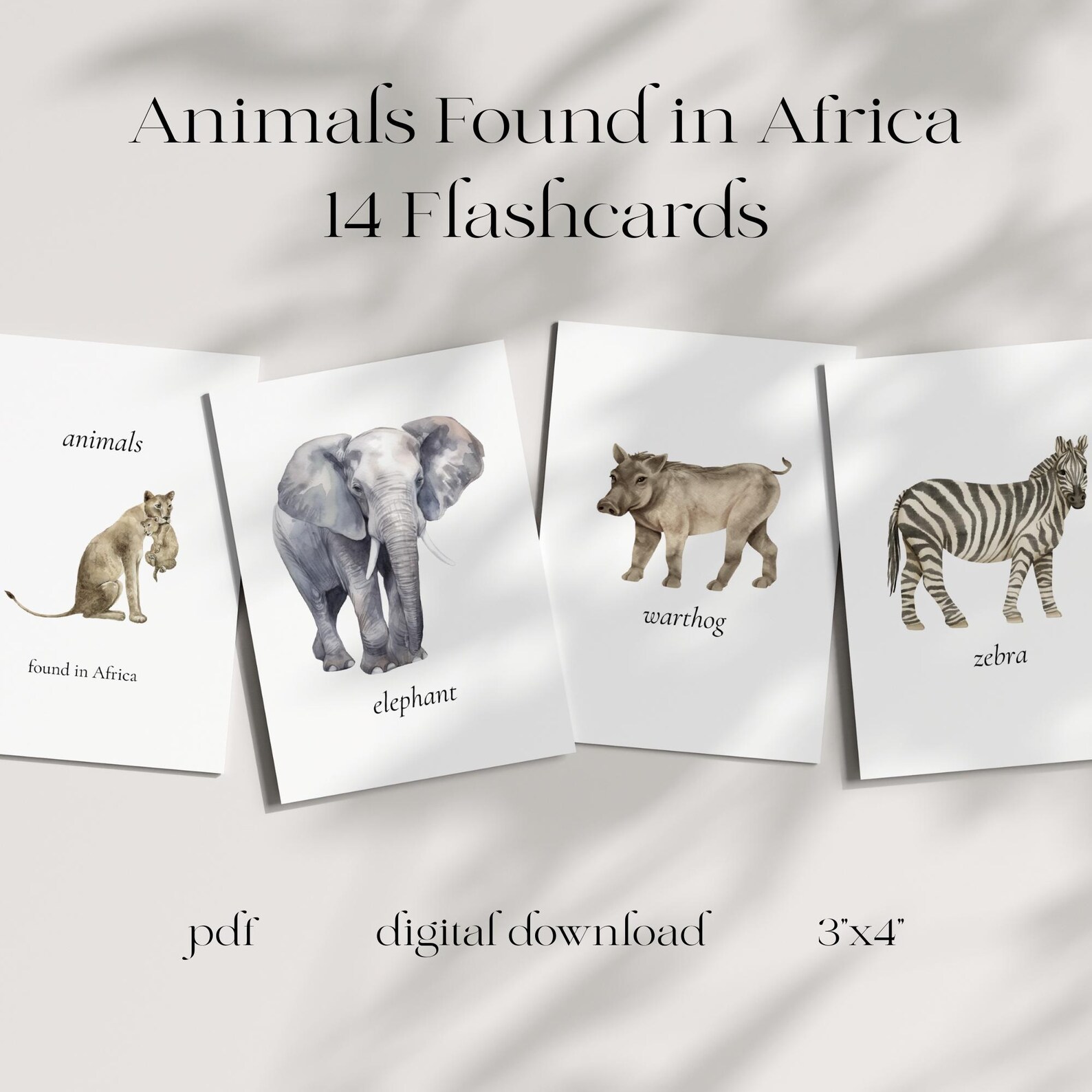Montessori African Animal Flashcards PDF – Safari Animal Printable for ...