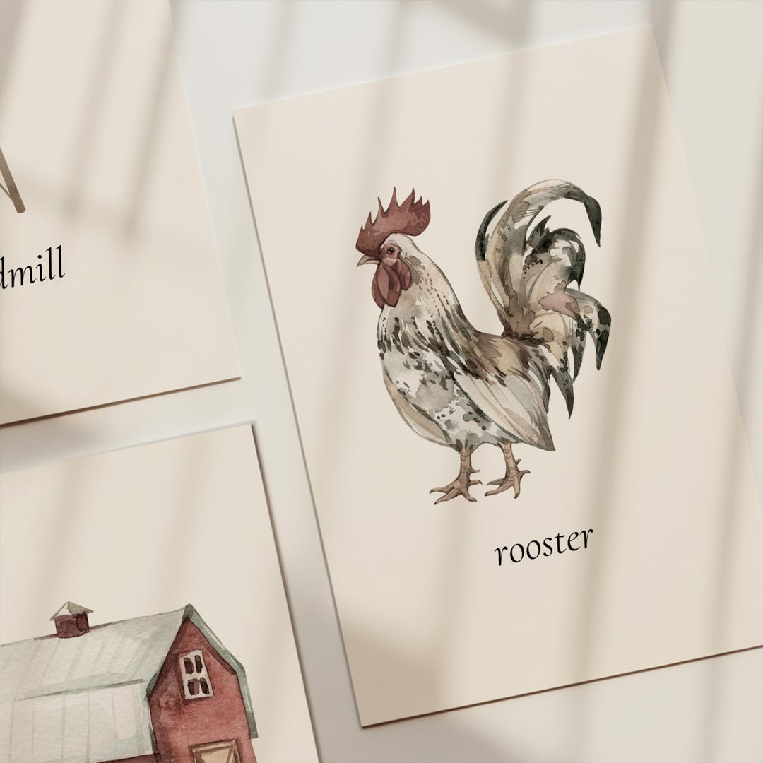 Farm Flashcards for Kids – Printable Farm Animal Cards, Watercolor ...