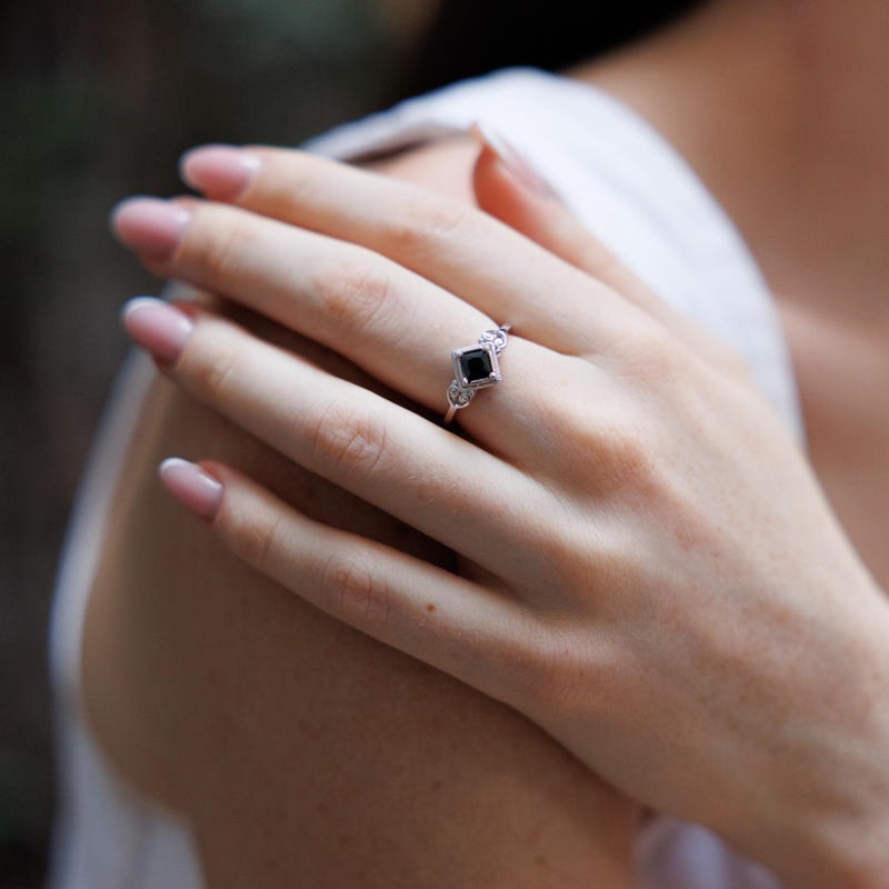 Black Gemstone Ring - Etsy
