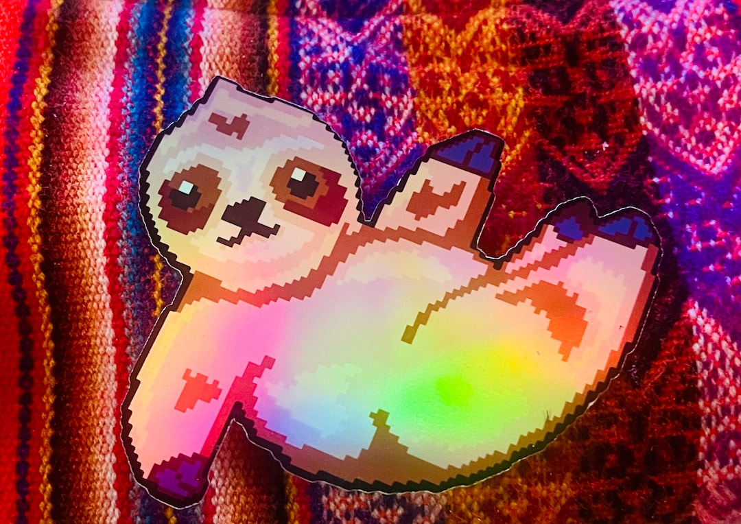 Hang Loose With Our Holographic Pixel Art Sloth Vinyl Sticker - Etsy