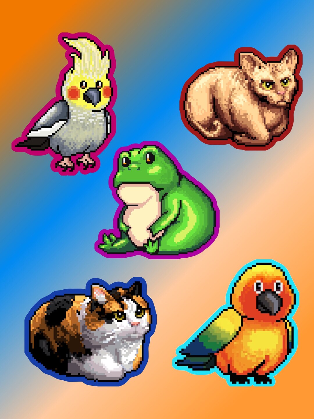 Holographic 8-bit Style Weatherproof Glossy Pixel Animals for Laptops ...