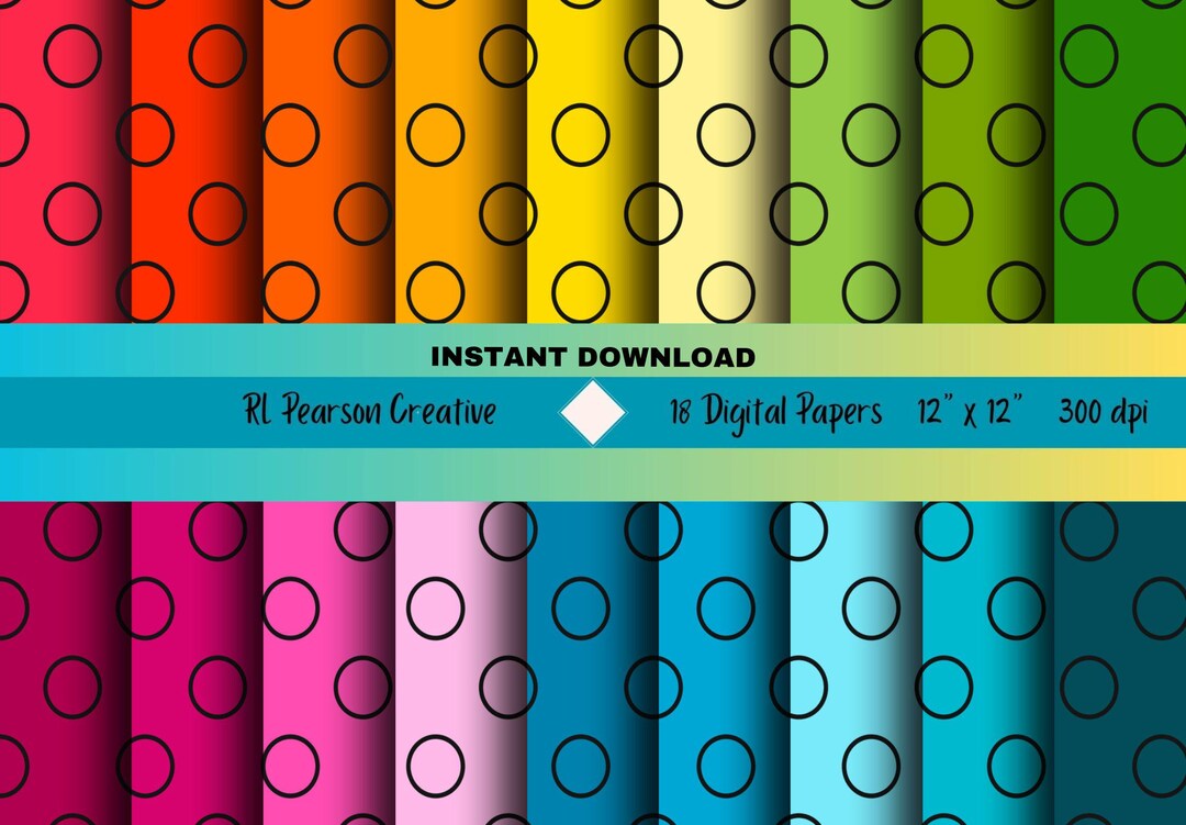 Black Circles Digital Paper, Rainbow Colours, Scrapbook Papers, Instant ...