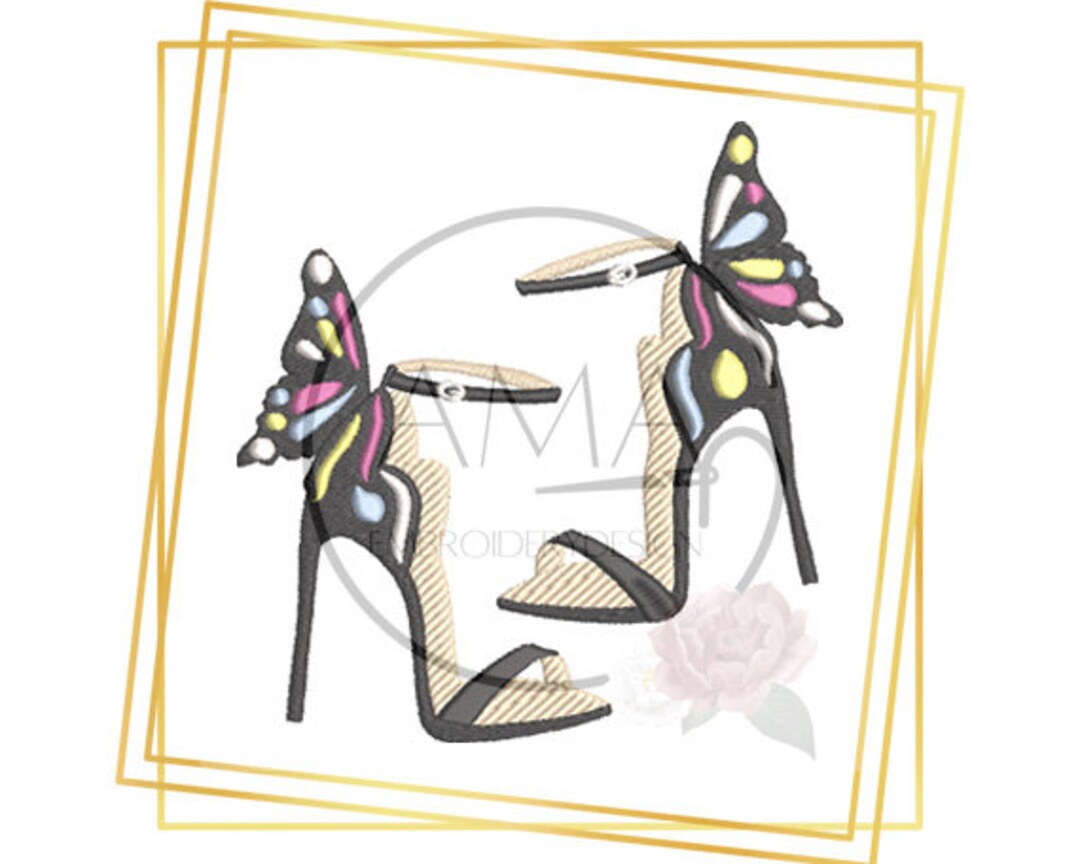 High Heels Embroidery Design - Butterfly High Heels Inspired Embroidery ...