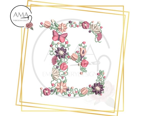 Unique Flower Alphabet - Instant Download Machine Embroidery Design ...